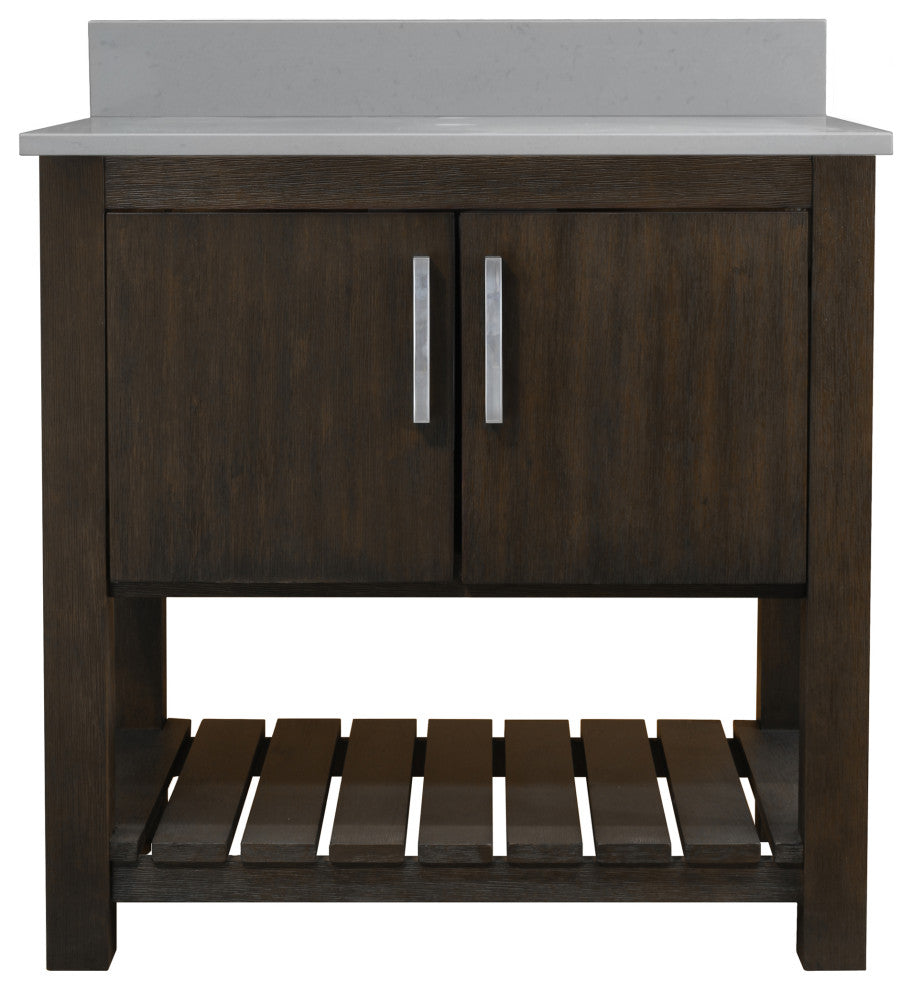 30" Vanity with Storm Grey Quartz Countertop and BackSplash, Chrome, W