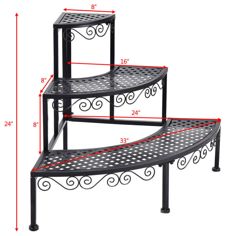 Ironwork Fan-shaped 3-tier Pot Plant Stand, Stair-step Design to More