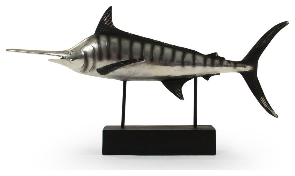 Resin Marlin, Stand, Sliver, Black