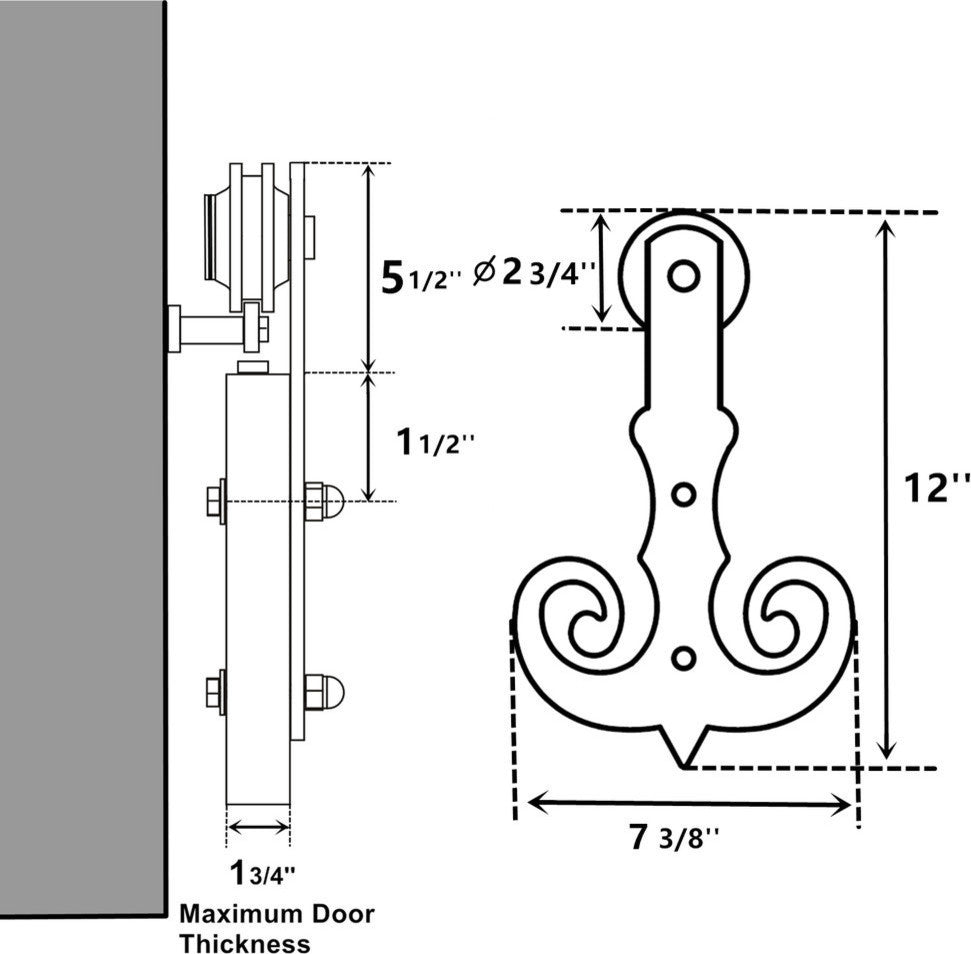 Sliding Barn Door Hardware Kit Mustache Design Single Door 20'