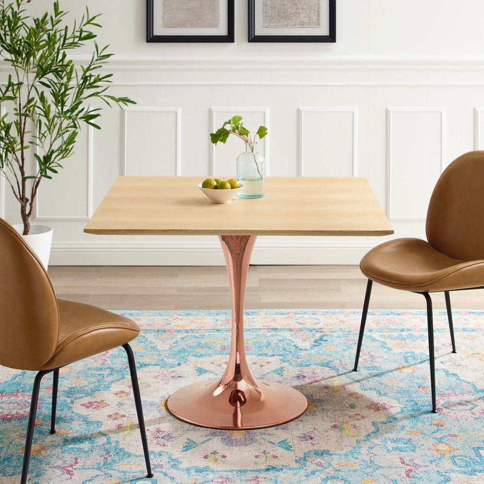 Dining Table, Square, Wood, Rose Gold Brown Natural, Modern, Bistro Re