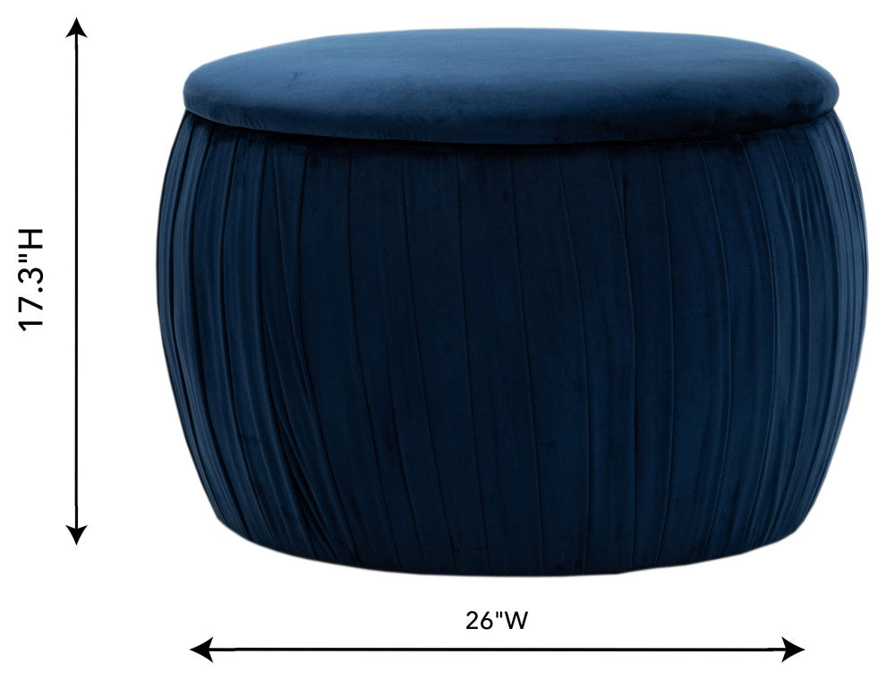 Fleur Navy Velvet Storage Ottoman - Navy