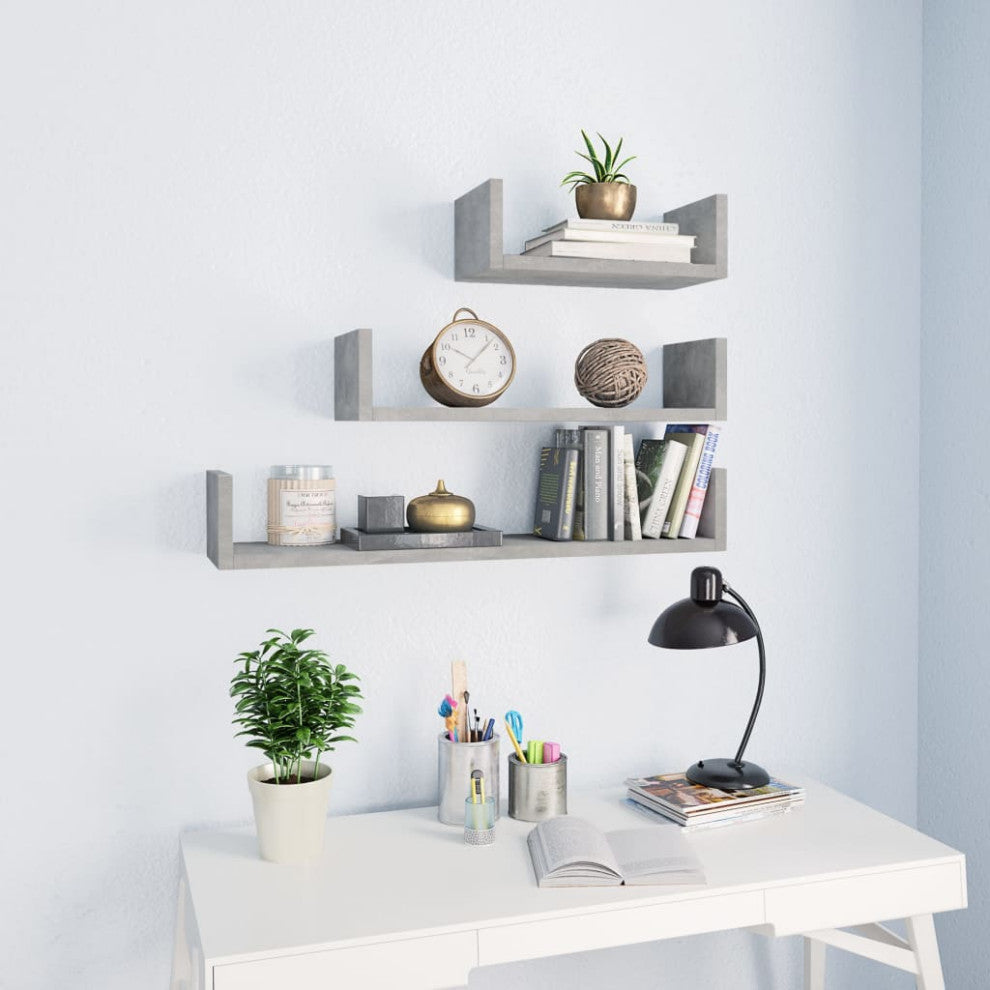 vidaXL Wall Shelf Floating Display Shelf 3 Pcs Concrete Gray Engineere