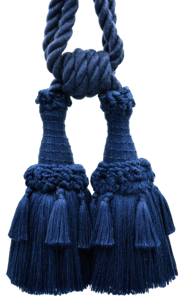 Dark Navy Blue / Double Tassel Tieback / 6" Tassel, 30" Spread / Style