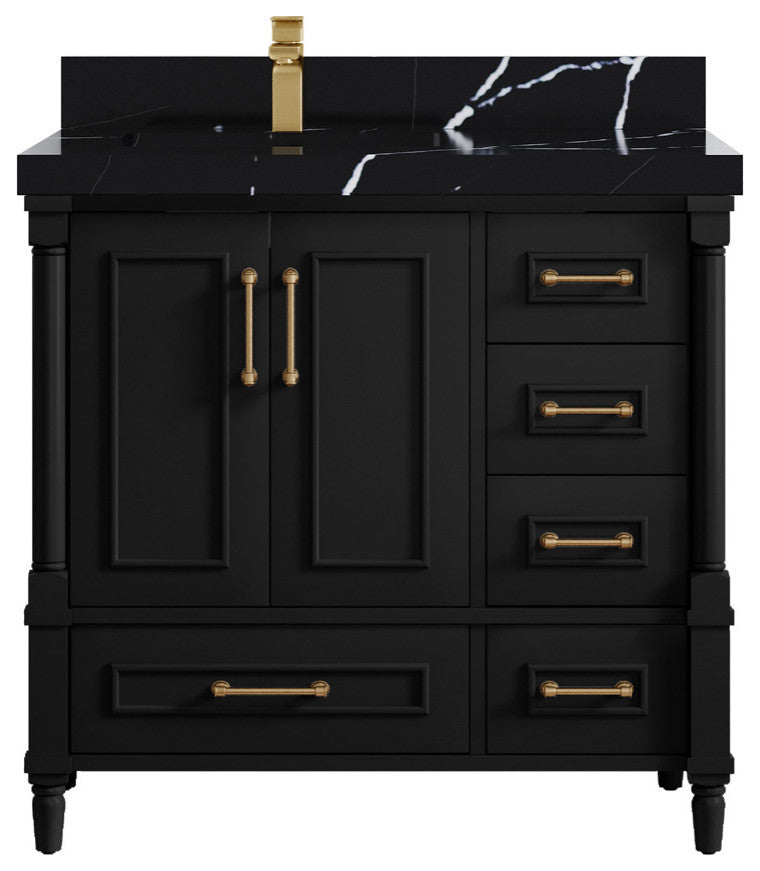 Aberdeen 36 Left Offset Bath Vanity In Black 2" Calacatta Black